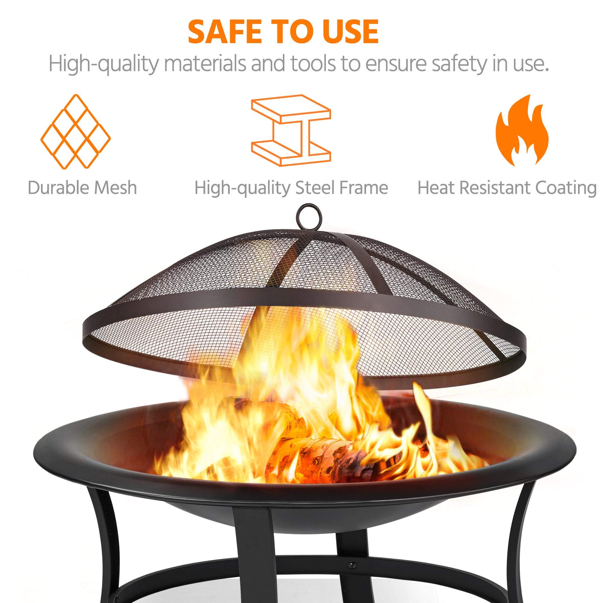 Yaheetech Fire Pits 29in Fire Pit for Outside Round Wood Burning Burning Firepits Fire Bowl with Spark Screen for BBQ Backyard Patio Camping, Black
