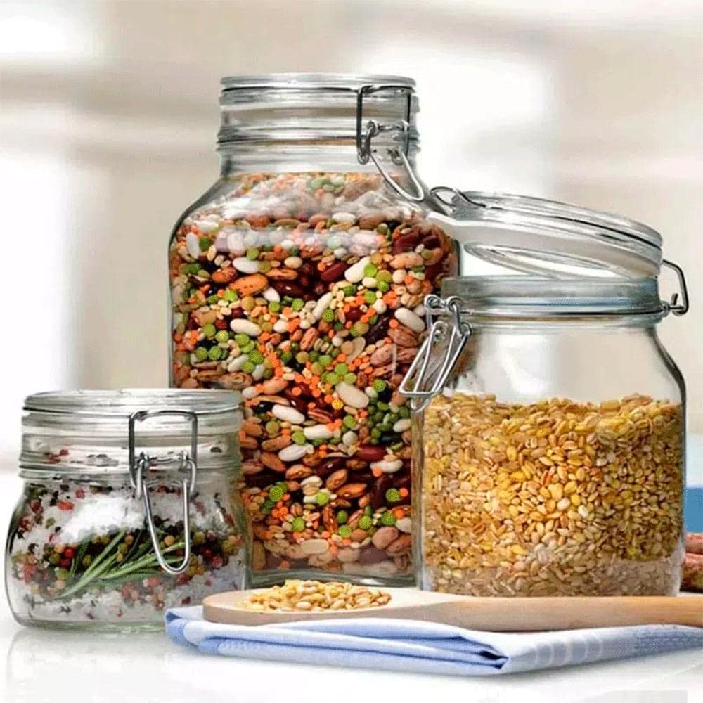 Bormioli Rocco Bormioli 149740-SE5 Set of 3 Airtight Jars 1 x 0.5 L 1 x 1.5 L Transparent Multi-Coloured, Glass