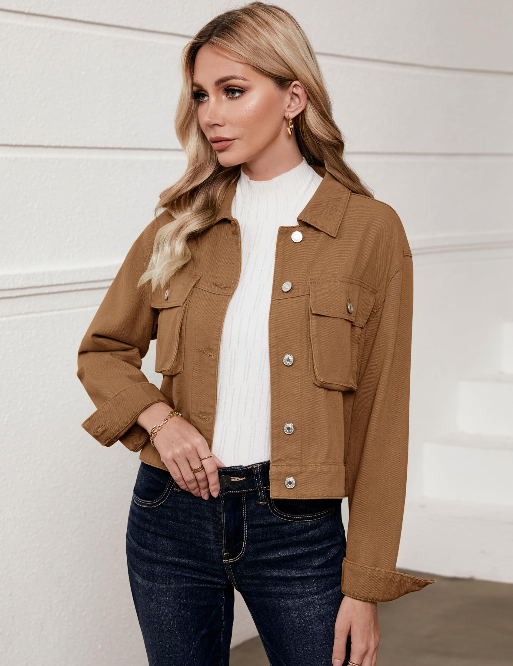 luvamia Light Jean Jacket For Women Light Denim Jacket Denim Tops For Women Chamarra De Mezclilla Para Mujer Brown Jacket Y2K Rodeo Jackets For Women Iced Coffee Size Medium Size 8 10