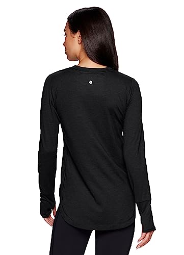 RBX Active Women's Long Sleeve Tunic Tee, Lightweight Crewneck Pullover T-Shirt, Super Soft Relaxed Fit Yoga Top F22 Black Heather M