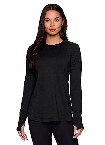 RBX Active Women's Long Sleeve Tunic Tee, Lightweight Crewneck Pullover T-Shirt, Super Soft Relaxed Fit Yoga Top F22 Black Heather M