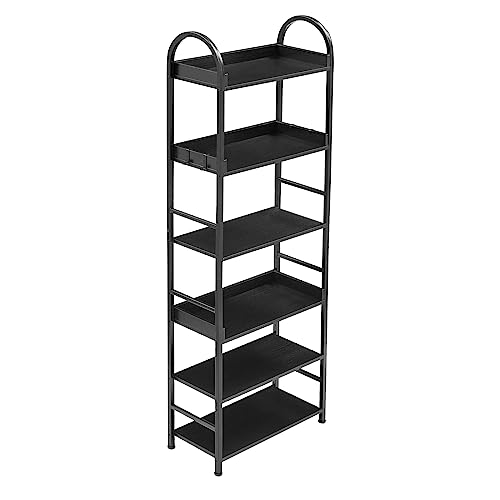 DHAEY 6 Tiers Bookshelf,70.8" Tall Bookcase with Round Top,Industrial Book Rack Display Shelves Organizer with Metal Frame for Living Room,Office,Bedroom,Adjustable Foot Pads,Black