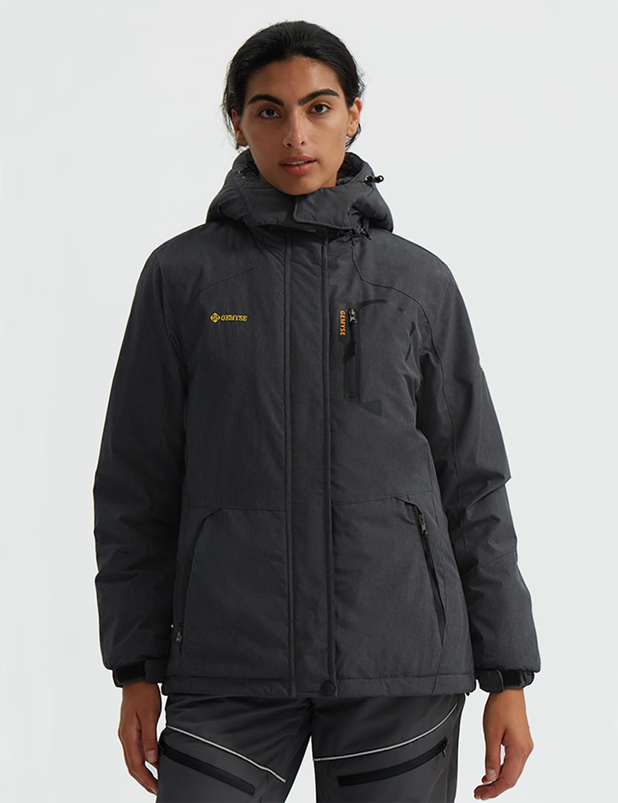 GEMYSE Women's Ski Snow Jacket Warm Winter Waterproof Coat Snowboard Rain Jacket Hooded Windproof Windbreaker(Graphite Grey,Medium)