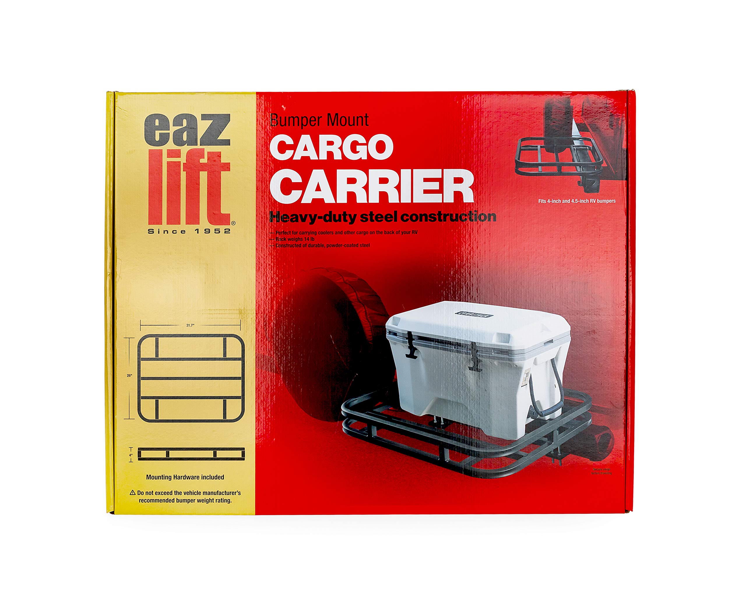 Camco Eaz-Lift RV Bumper Mounted Cargo Carrier - Perfect for Carrying Cargo on The Back of Your RV - Fits 4-inch and 4-1/2-inch Bumpers - Mounting Hardware Included (48470), Black