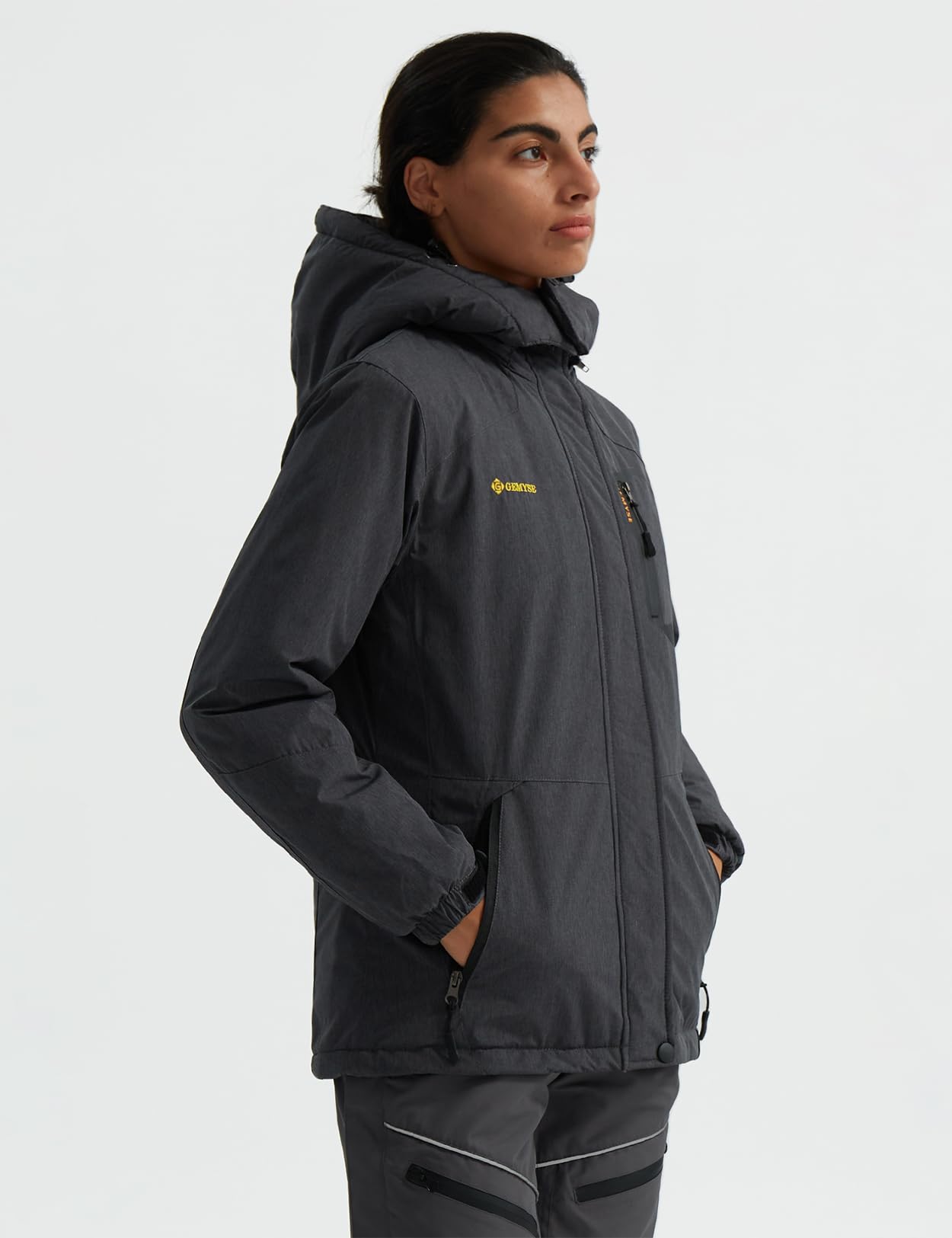 GEMYSE Women's Ski Snow Jacket Warm Winter Waterproof Coat Snowboard Rain Jacket Hooded Windproof Windbreaker(Graphite Grey,Medium)