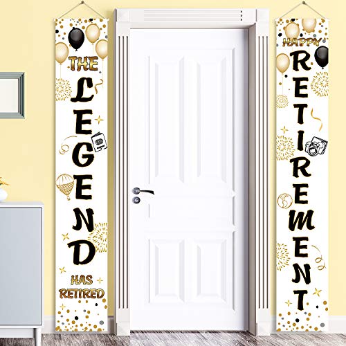 Retirement Party Decoration Set Happy Retirement Porch Sign Teacher Appreciation Banner Hanging Decoration for Indoor/Outdoor Retirement Decoration Party Grad Party (White THE LEGEND HAS RETIRED)