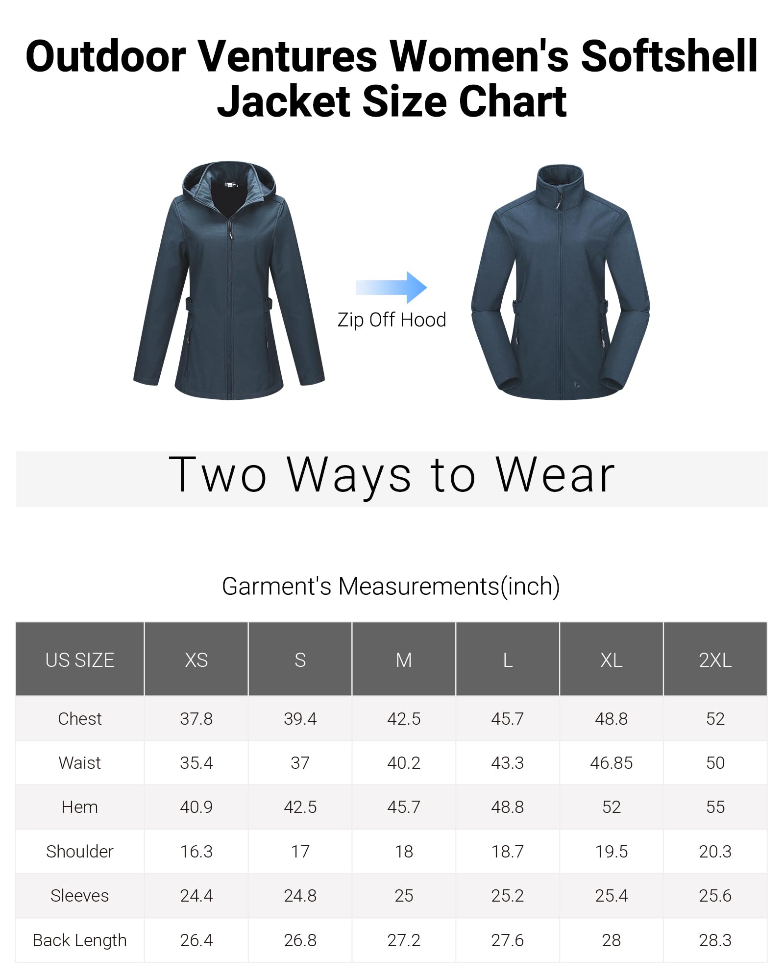 Outdoor Ventures Women's Softshell Jacket with Removable Hood, Insulated Windbreaker Waterproof Warm Fleece Lined Coat