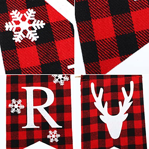 Plaid Be Merry Banner Burlap Christmas Rustic Bunting Banner for Christmas Hanging Decorations