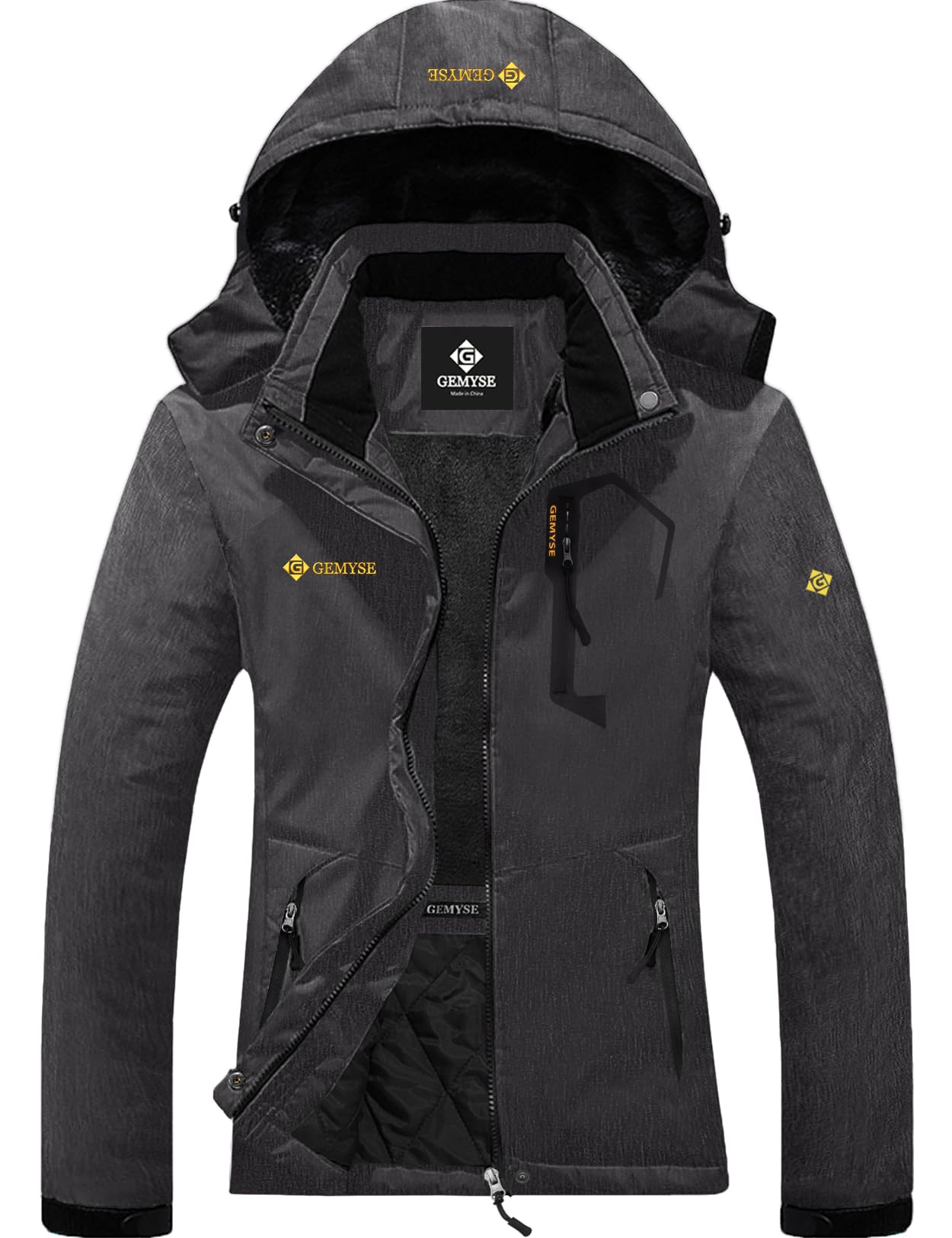 GEMYSE Women's Ski Snow Jacket Warm Winter Waterproof Coat Snowboard Rain Jacket Hooded Windproof Windbreaker(Graphite Grey,Medium)