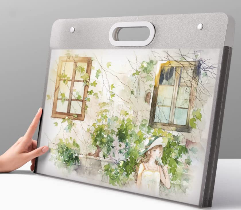 2 Pcs Plastic Art Portfolio,Arts Storage Case A3 Poster Storage Bag with Handle,Waterproof Fold Edge Folder for Artwork,Frosted Large Poster Storage Containers for Drawing Sketch Photography Poste-Black