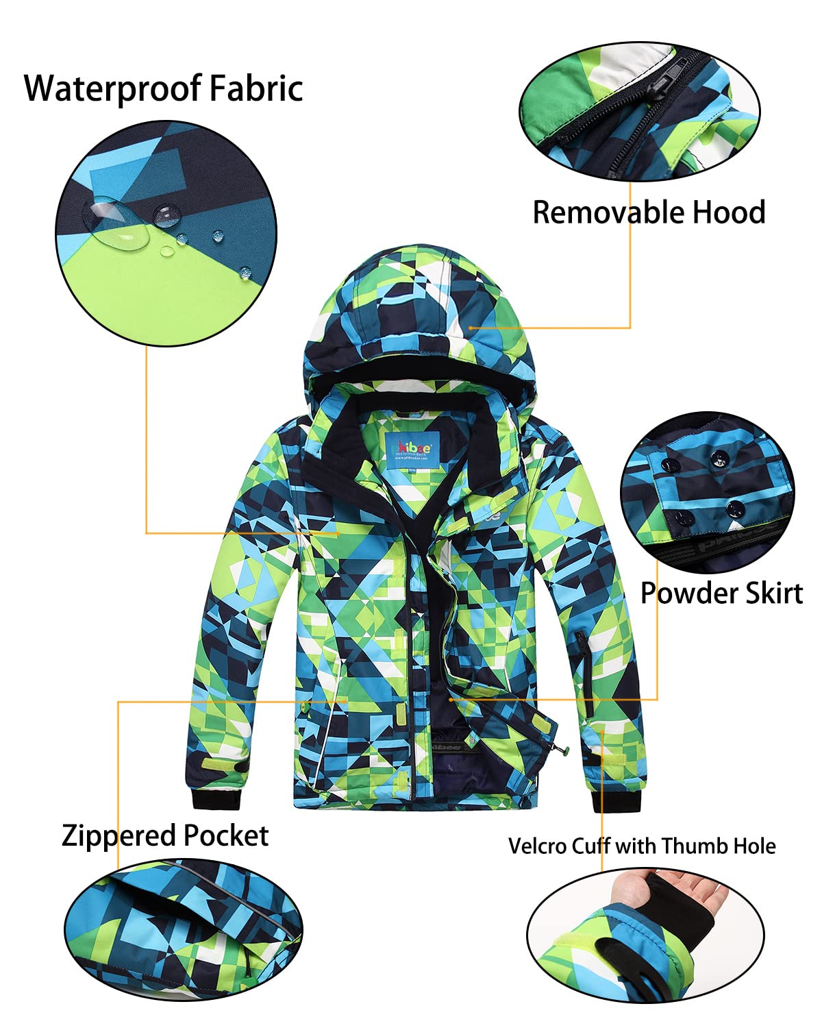 PHIBEE Big Boy's Waterproof Breathable Snowboard Ski Jacket Size 8