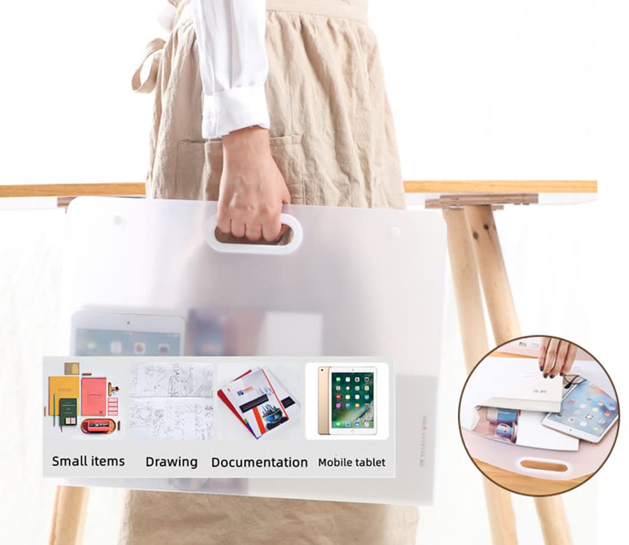 2 Pcs Plastic Art Portfolio,Arts Storage Case A3 Poster Storage Bag with Handle,Waterproof Fold Edge Folder for Artwork,Frosted Large Poster Storage Containers for Drawing Sketch Photography Poste-Black