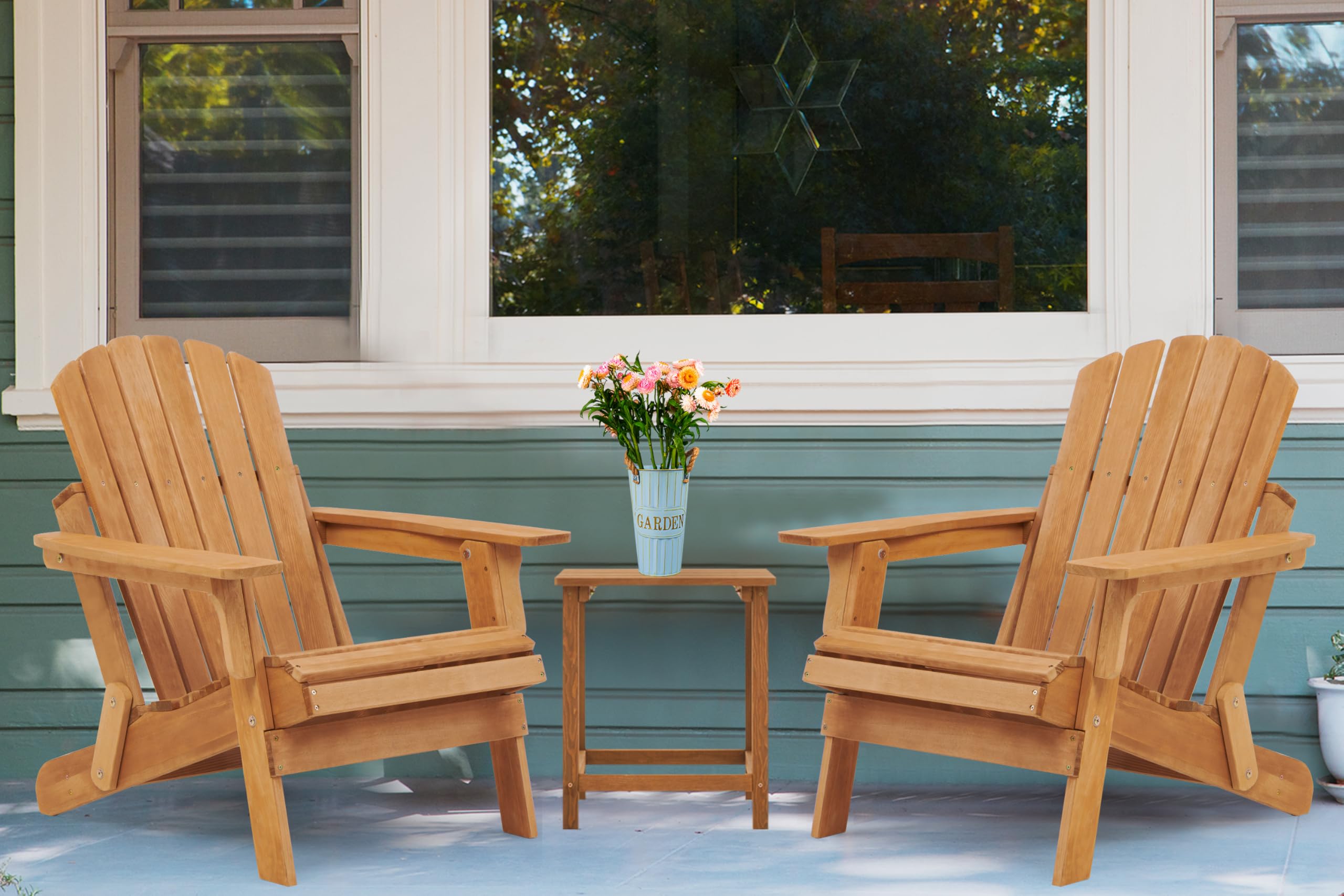 Oversize Wooden Outdoor Folding Adirondack Chair with Pre-Assembled BackRest & SeatBoard, Wood Patio Chair for Garden Backyard Porch Pool Deck Firepit