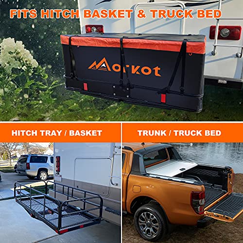 Morkot Hitch Mount Cargo Carrier Bag 100% Waterproof 20 Cubic Feet (59" L 24" W 24" H) Include 8 Reinforced Straps Zipper Lock Fits Car Truck SUV Vans with Basket Hitch Mount