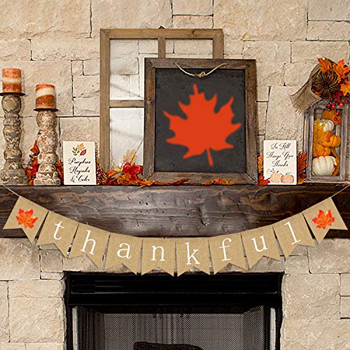 Partyprops Thankful Burlap Banner | Thankful Burlap Wall Banner| Thanksgiving Banner | Rustic Thanksgiving Decoration | Fall Banner| Thanksgiving Decor