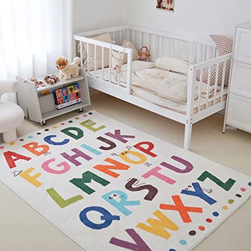 Luxixiry ABC Alphabet Kids Rug, Cotton Soft Plush Play Mat for Playroom Bedroom Living Room Playmat Home DƩcor (White, 2.6' x 3.9')