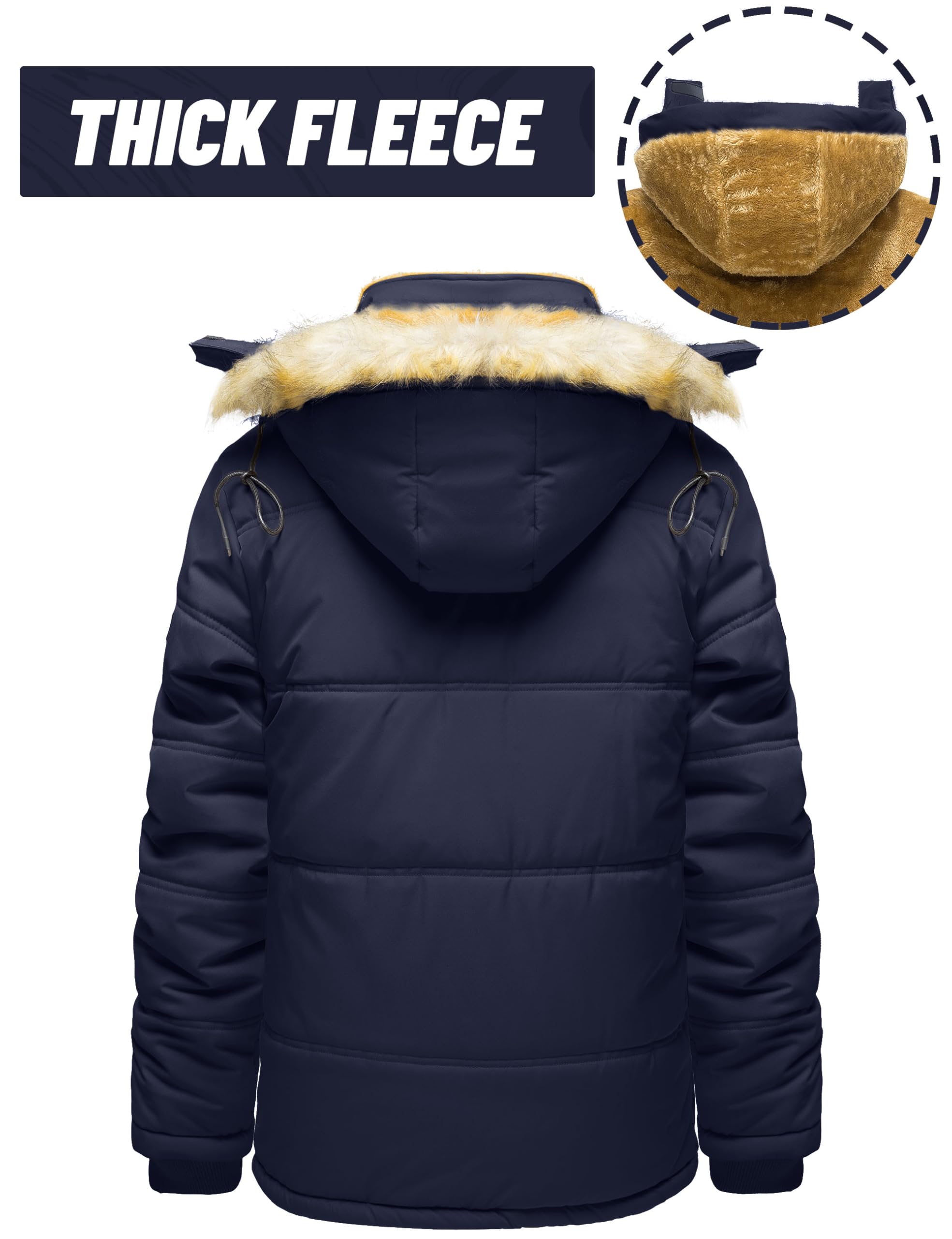 TACVASEN Men's Winter Coat Cold Weather Windbreaker Snow Coats Thick Fleece Jacket Navy, XL