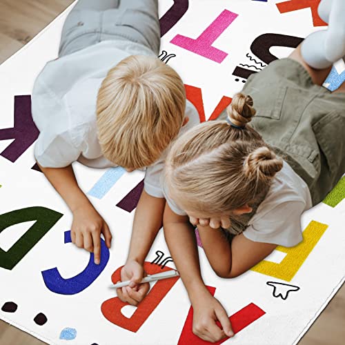 Luxixiry ABC Alphabet Kids Rug, Cotton Soft Plush Play Mat for Playroom Bedroom Living Room Playmat Home Décor (White, 2.6' x 3.9')