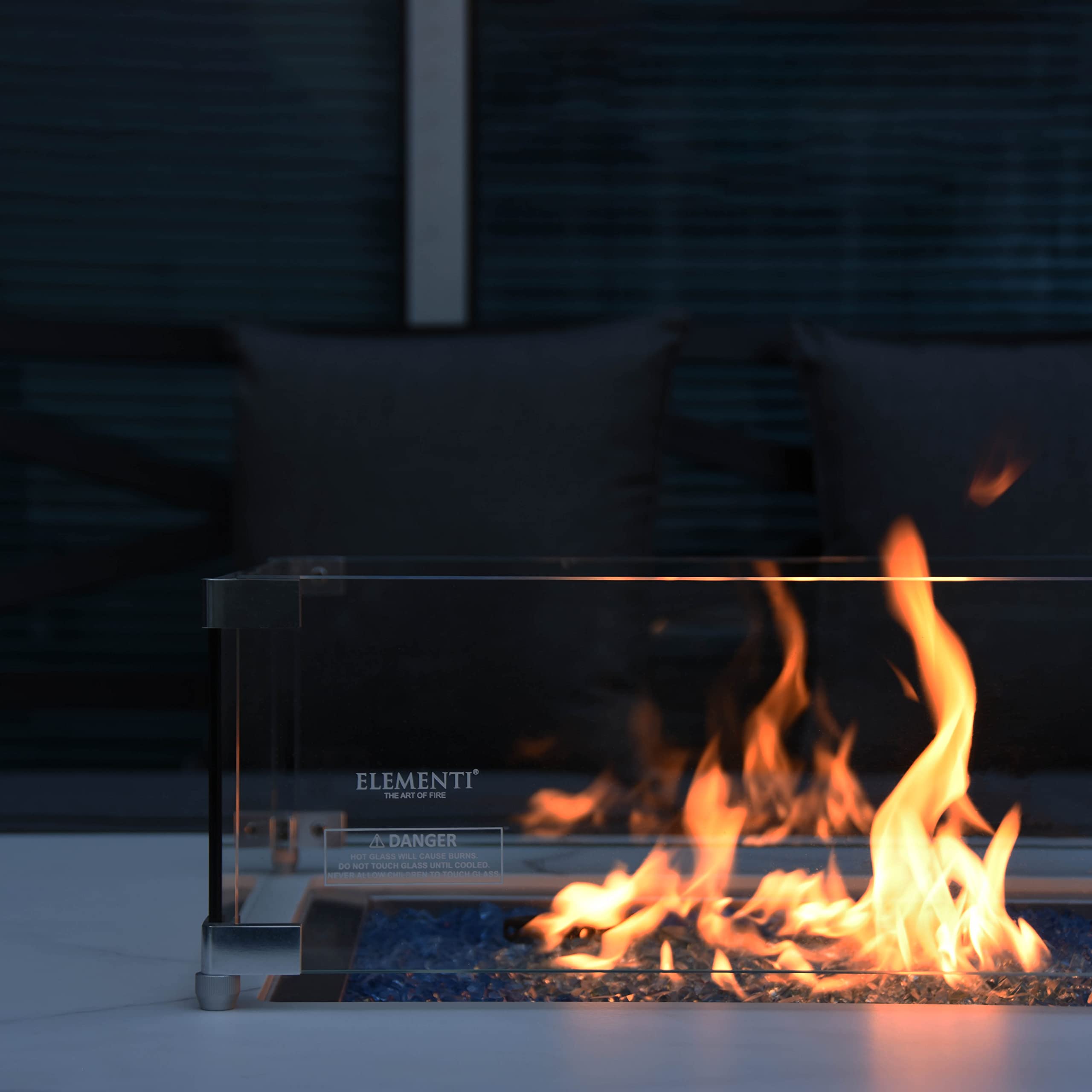 ELEMENTI Outdoor Fire Table Natural Gas 60,000 BTUs Firepit Patio Coffee Table, Backyard Fireplace Marble Porcelain Square Fire Pit, 17Inch-High,Bianco Series