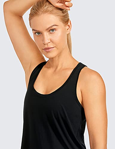 CRZ YOGA Women's Racerback Workout Tank Tops Loose Fit - Soft Pima Cotton Athletic Yoga Shirts Lightweight Black Small