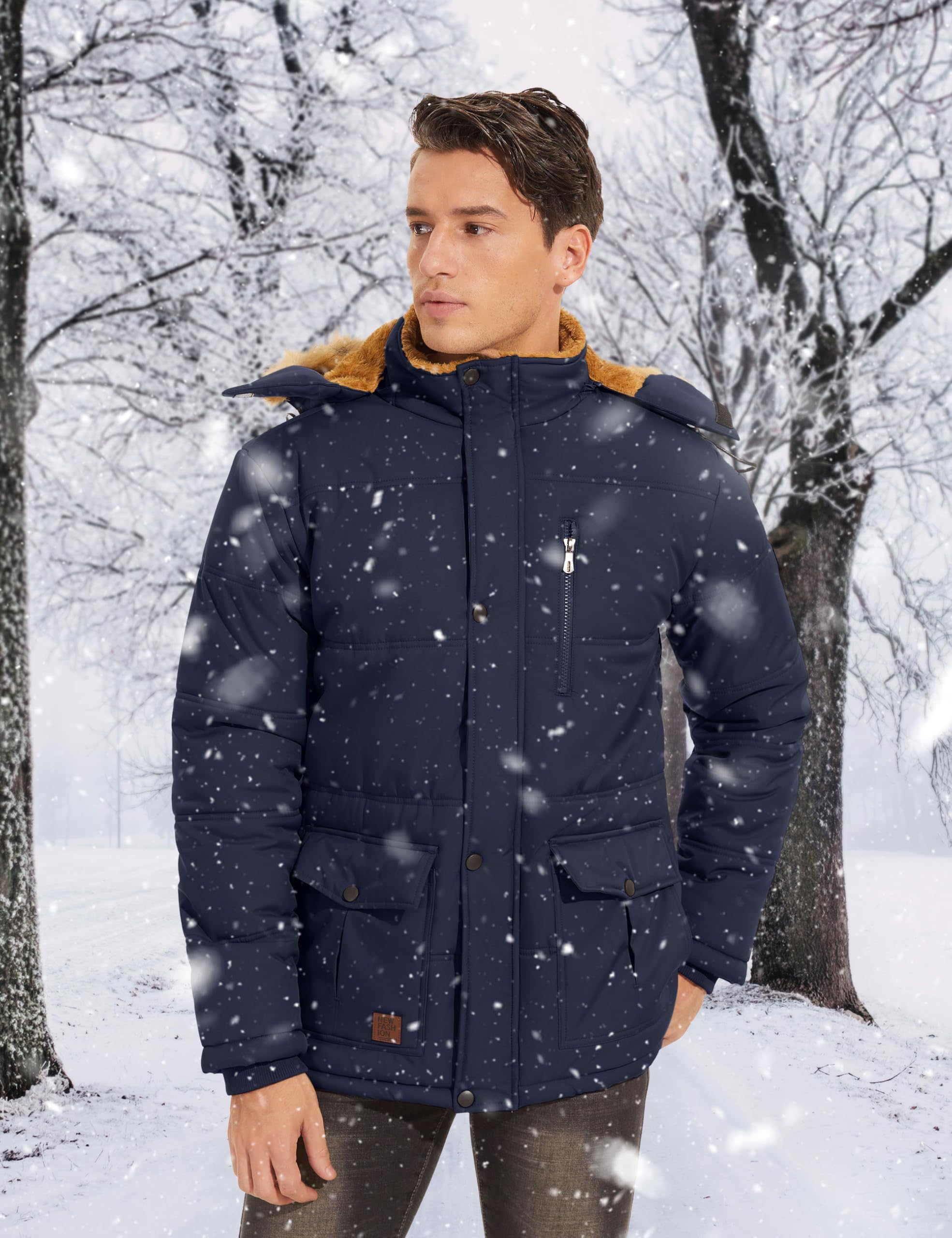 TACVASEN Men's Winter Coat Cold Weather Windbreaker Snow Coats Thick Fleece Jacket Navy, XL