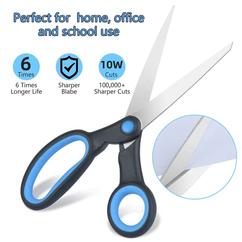 Left Handed Scissors, 8 Inch, Lefty Stainless Steel Sharp Blade Soft Comfort-Grip Handles Blunt Scissors for Adults School Student Kids(1 Pack)