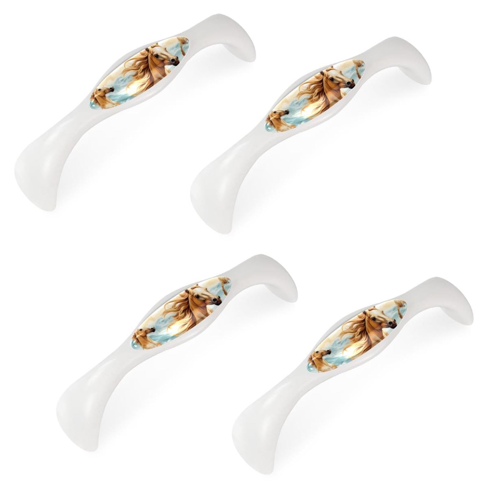 RODAILYCAY Horse 4 Packs Kitchen Drawer Pulls, Crystal Glass Cabinet Handles Pulls, Cupboard Door Knobs, Kitchen Hardware Pulls for Dresser Drawers