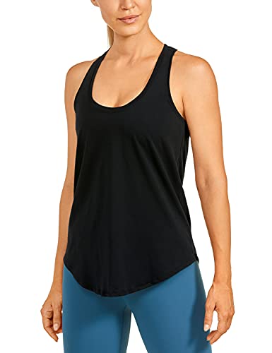 CRZ YOGA Women's Racerback Workout Tank Tops Loose Fit - Soft Pima Cotton Athletic Yoga Shirts Lightweight Black Small