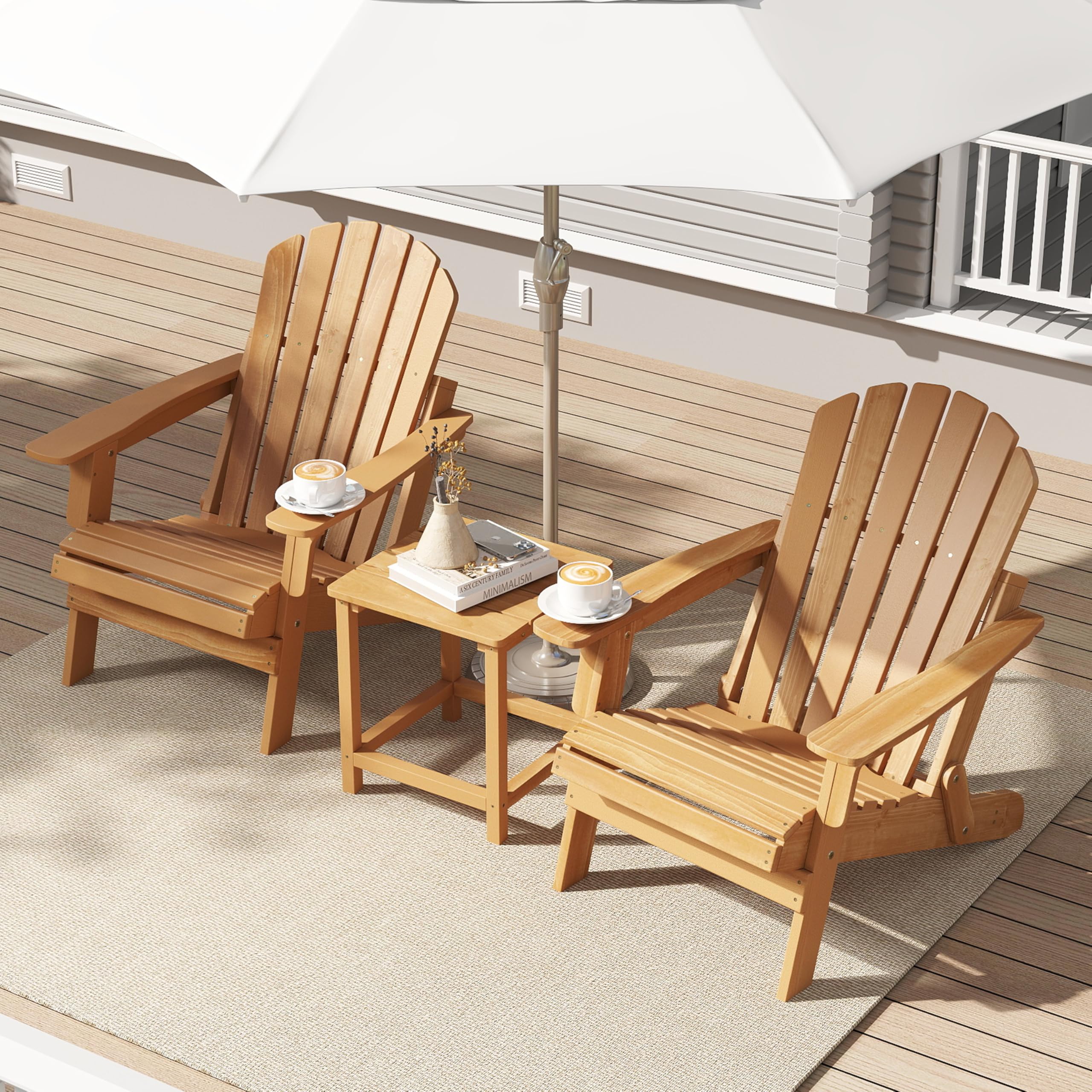 Oversize Wooden Outdoor Folding Adirondack Chair with Pre-Assembled BackRest & SeatBoard, Wood Patio Chair for Garden Backyard Porch Pool Deck Firepit