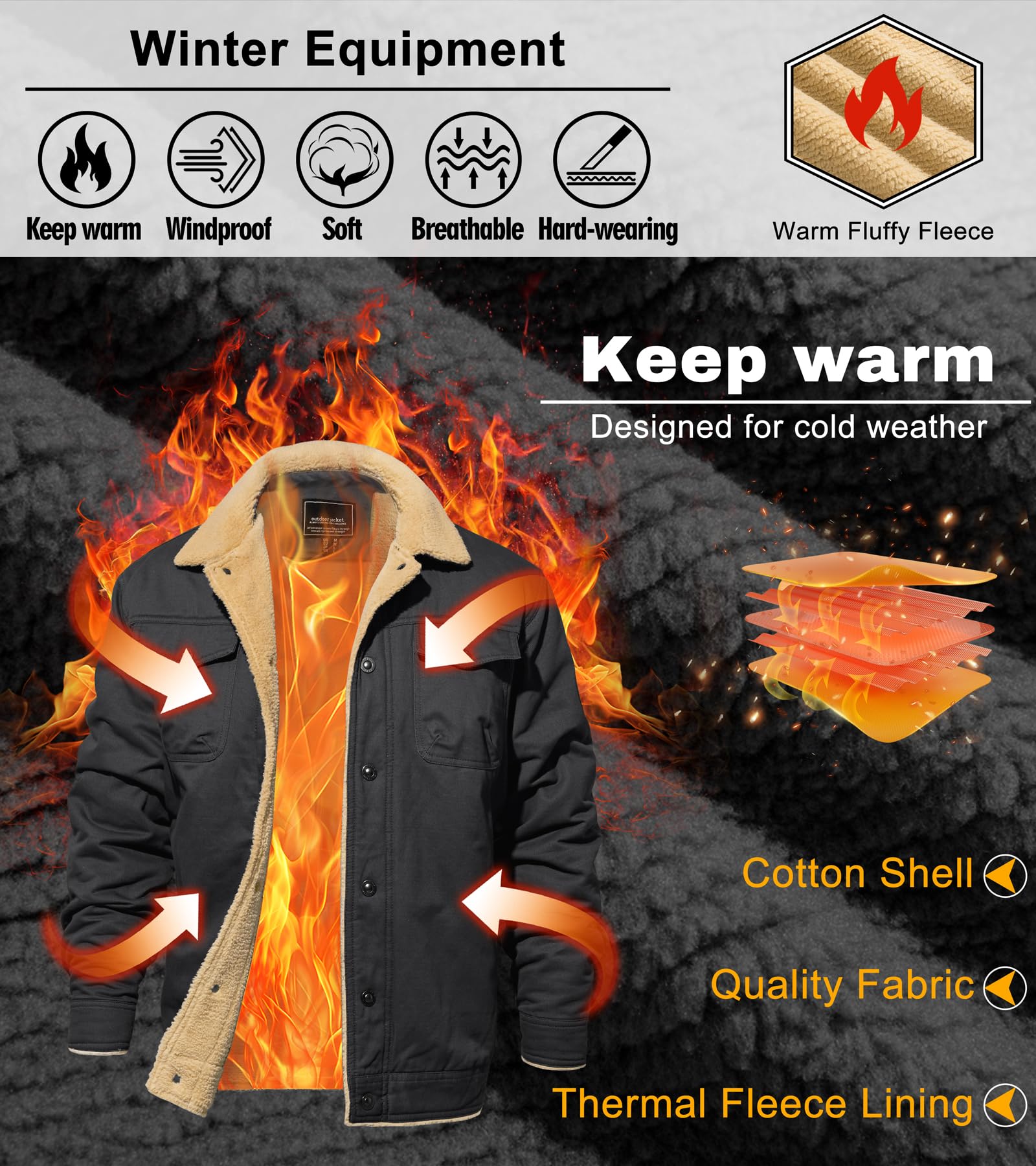 EKLENTSON Men's Cold Weather Winter Jacket - Insulated Snow Jacket for Hunting & Fall, Grey, Medium