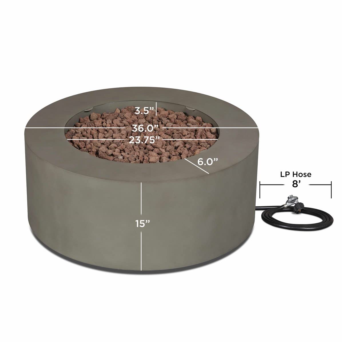Real Flame Aegean Round Propane Fire Table for Outdoors in Mist Gray with Natural Gas Conversion Kit, Lid and Storage Cover - Durable Gray Fire Pit
