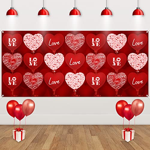 Yoiemivy 6 x 13 Ft Wedding Decorations Red Heart Garage Door Banner Large Anniversary Party Decor Banner for Photo Studio Props Bridal Shower Engagement Engaged Ceremony Decorations