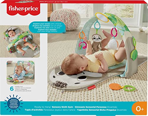 Fisher-Price Ready to Hang Sensory Sloth Gym, infant activity mat with toys for tummy time and play