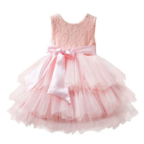 Nileafes Baby Girl Layered Dress Kids Mesh Tiered Dresses Casual Dresses for Toddler Girls Size90 (1-2 Years,1928 Pink-N)