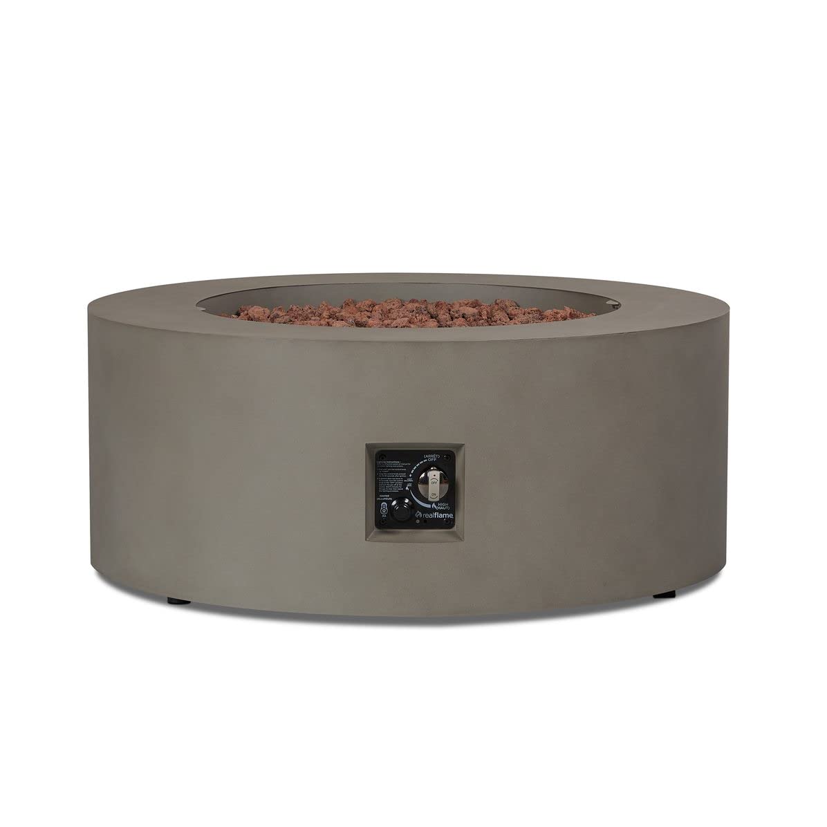 Real Flame Aegean Round Propane Fire Table for Outdoors in Mist Gray with Natural Gas Conversion Kit, Lid and Storage Cover - Durable Gray Fire Pit