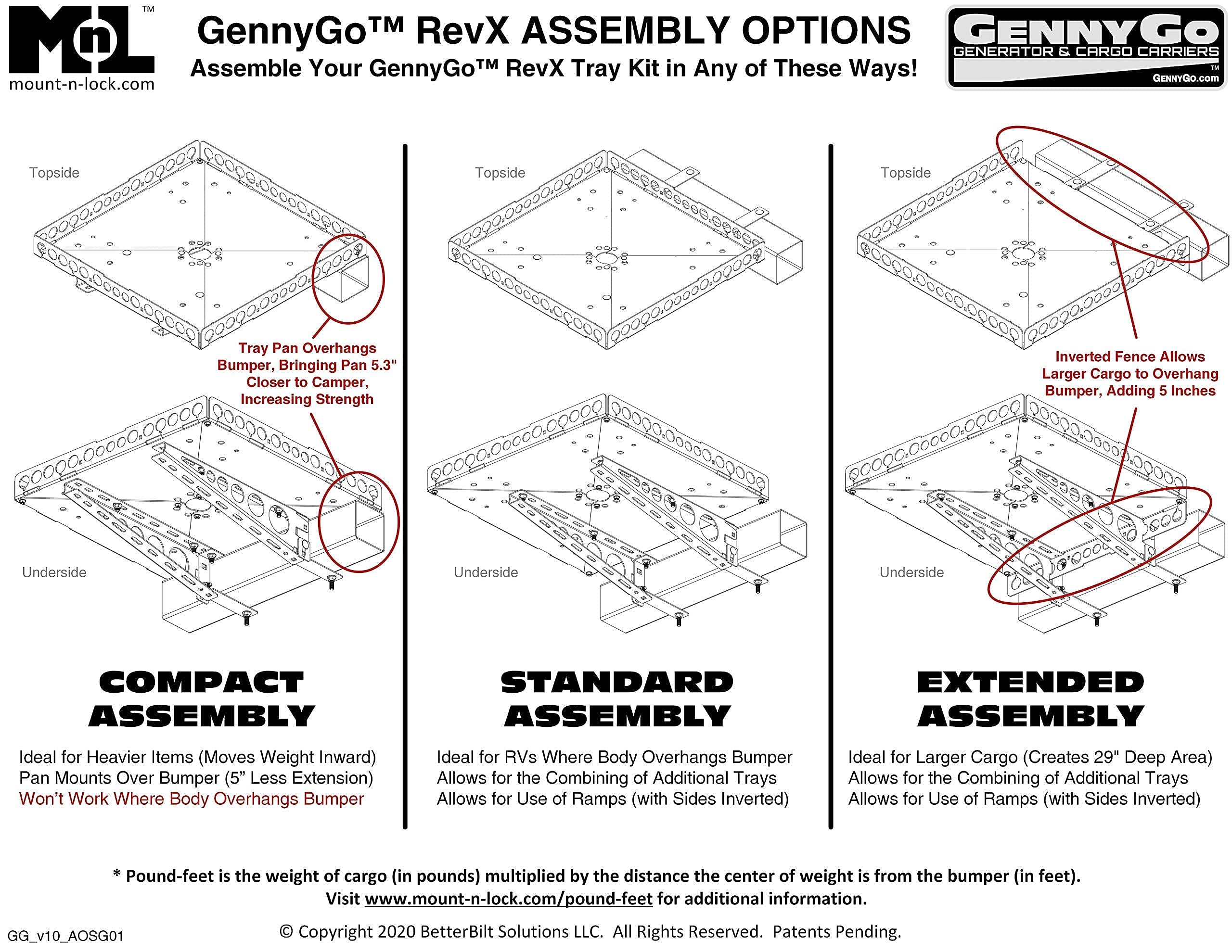 Mount-n-Lock GennyGo RevX2 RV Bumper-Mounted Generator & Cargo Carrier Tray Kit (1GGKS, Steel)