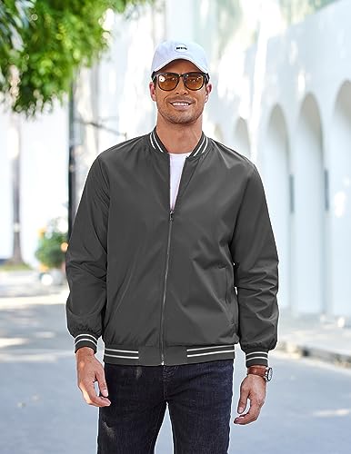 COOFANDY Mens Casual Light Jacket Grey Bomber Jacket Winter Vintage Coat with Inner Pocket Grey
