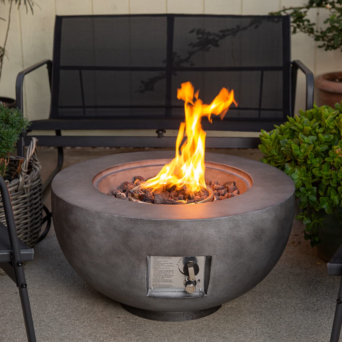 Barton Propane Gas Fire Pit Table Concrete w/PVC Cover & Lava Rocks 40,000 BTU 27.5" Outdoor Patio Garden Firepit Heater Backyard