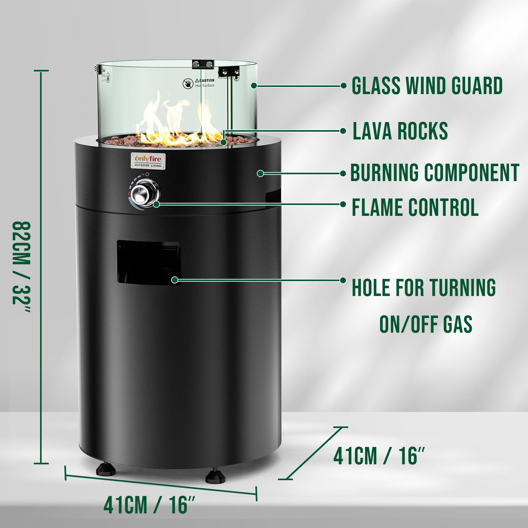 Onlyfire Premium Detachable Fire Pit with Lava Rocks, Glass Wind Guard & Wheels, Smokeless Propane Gas Fireplace with Tank Storage Chamber & 5FT Hose for Patio Backyard Outdoor Restaurant, 24000BTU