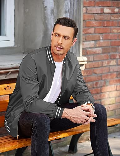 COOFANDY Mens Casual Light Jacket Grey Bomber Jacket Winter Vintage Coat with Inner Pocket Grey
