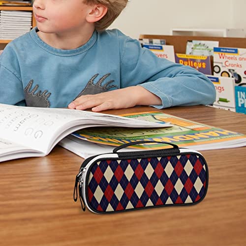 Red Blue Diamond Pencil Case Bag Large Capacity Stationery Pouch with Handle Portable Makeup Bag Desk Organizer