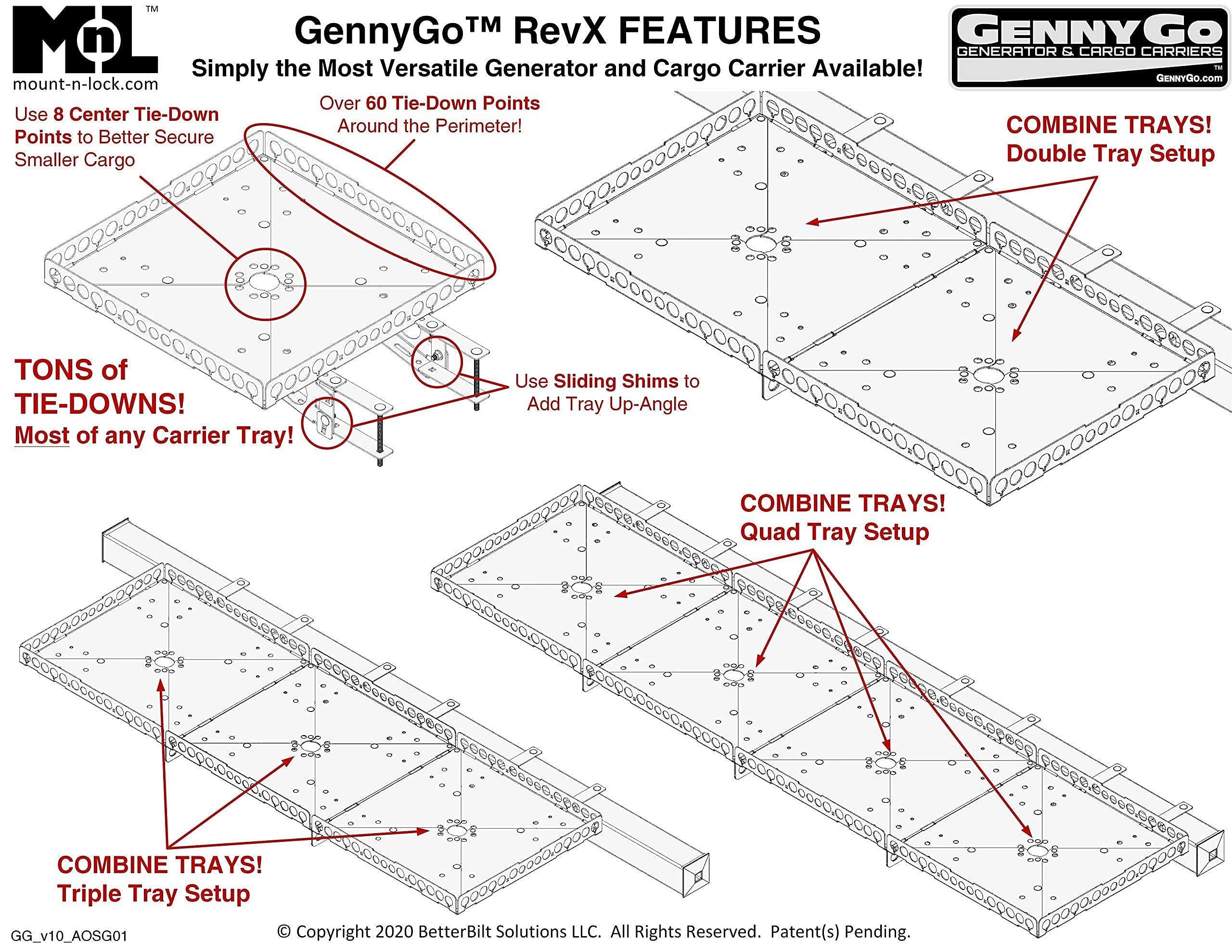 Mount-n-Lock GennyGo RevX2 RV Bumper-Mounted Generator & Cargo Carrier Tray Kit (1GGKS, Steel)