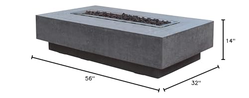 Hampton Concrete Fire Pit 56" x 32" Outdoor Patio Firepit Includes Lava Rocks Modern Fire Pits & Outdoor Fireplaces for Garden, Deck, Indoor & Outdoor Heating