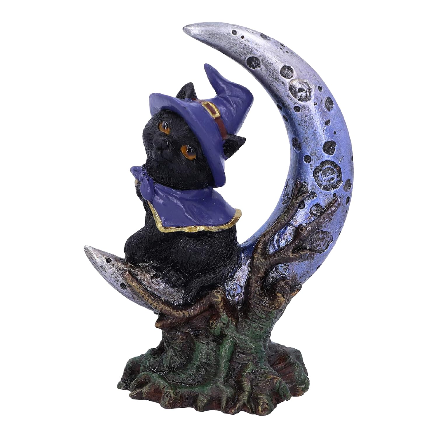 Nemesis Now Sooky Witches Cat Familiar Figurine in Purple Crescent Moon, Hand-Painted Resin Gothic Decor, Gift for Witches, 11.5cm