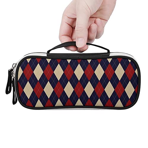 Red Blue Diamond Pencil Case Bag Large Capacity Stationery Pouch with Handle Portable Makeup Bag Desk Organizer