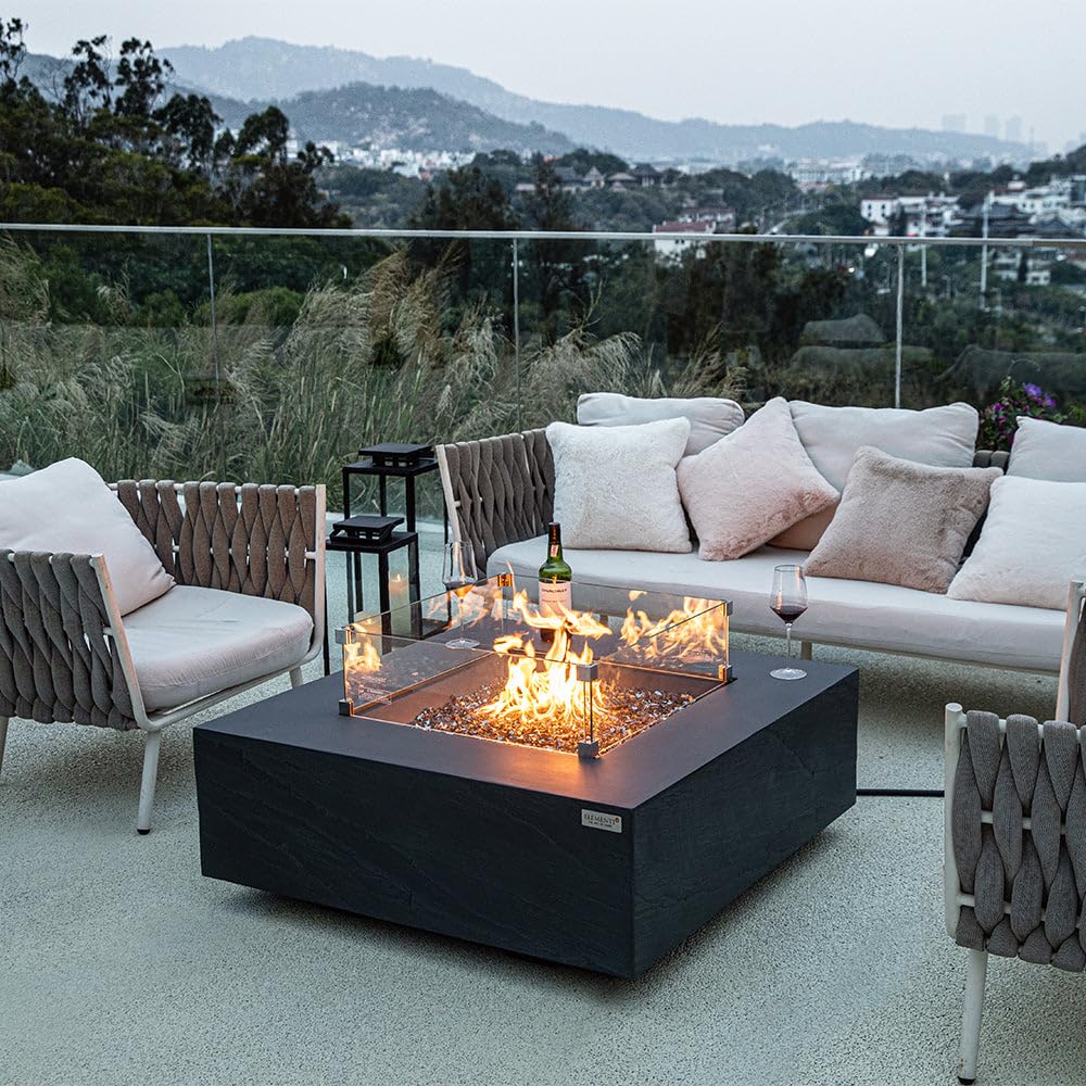Roraima Concrete Fire Pit 40" x 40" Outdoor Patio Firepit Includes Fire Glass Modern Fire Pits & Outdoor Fireplaces for Garden, Deck, Indoor & Outdoor Heating