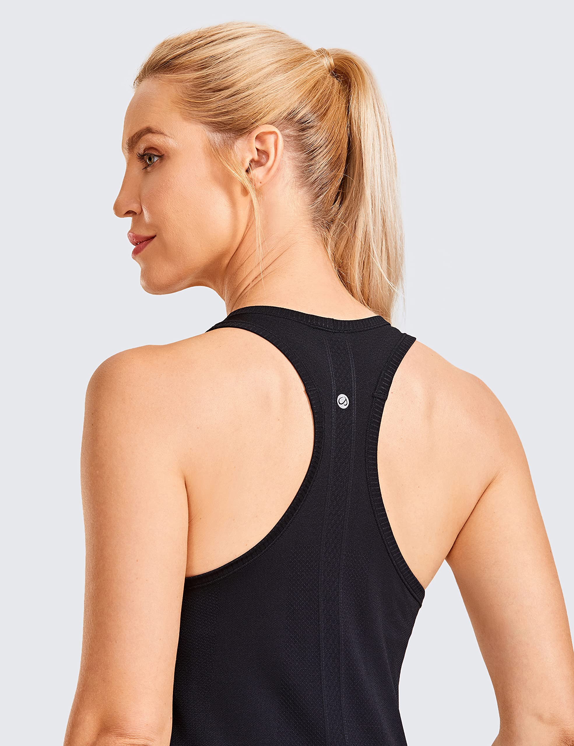 CRZ YOGA Women's Active Seamless Workout Tank Tops Racerback Athletic Running Yoga Gym Shirts Long Length Black Small