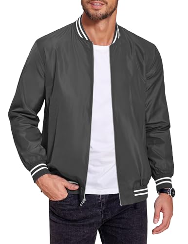 COOFANDY Mens Casual Light Jacket Grey Bomber Jacket Winter Vintage Coat with Inner Pocket Grey