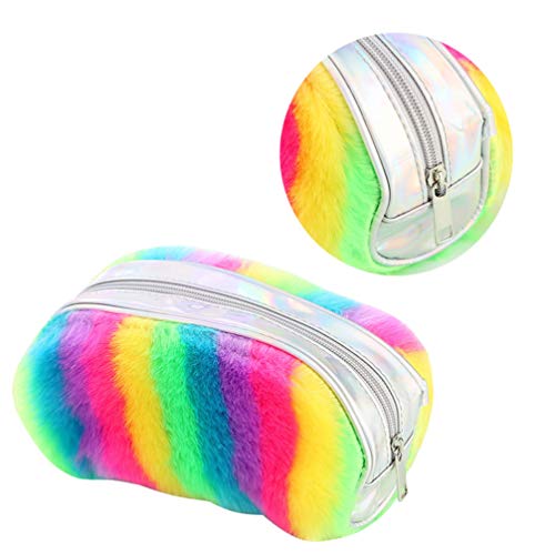 Plush Pencil Case Pen Bag: Zipper Rainbow Pencil Pouch Make Up Cosmetic Bag Stationary Organizers for Girls Boys Home School