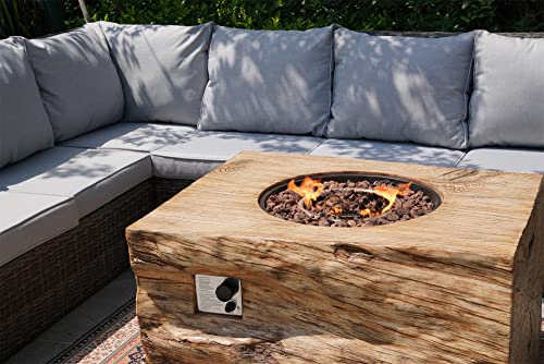 AbrihomeĀ® Propane Gas Fire Pit Table with Wood-Like Style, Gas Storage Firepit Table with Lid, Glass Fire Stones and Waterproof Cover, for Outdoor, Patio, Courtyard, Garden (Natural)